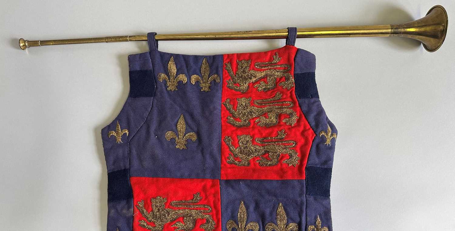 Lot 408 - THREE ROBE SWORDS AND TWO HERALDIC TRUMPETS,