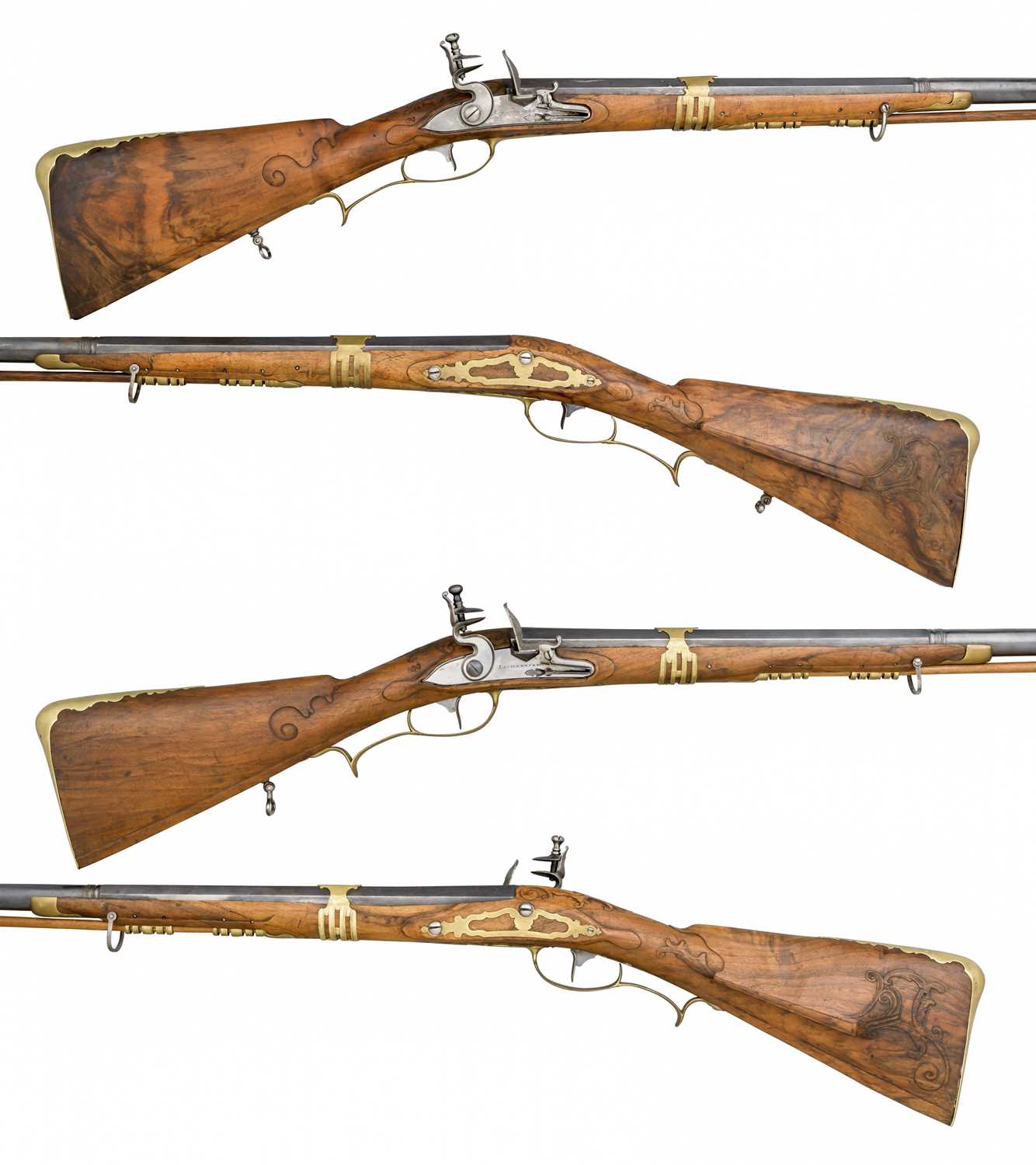 Lot 423 - A GARNITURE OF FOUR 18 BORE GERMAN FLINTLOCK