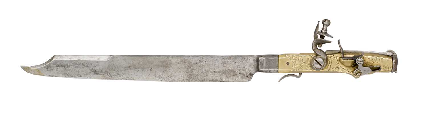 Lot 259 - A COMBINED 100 BORE FLINTLOCK PISTOL AND