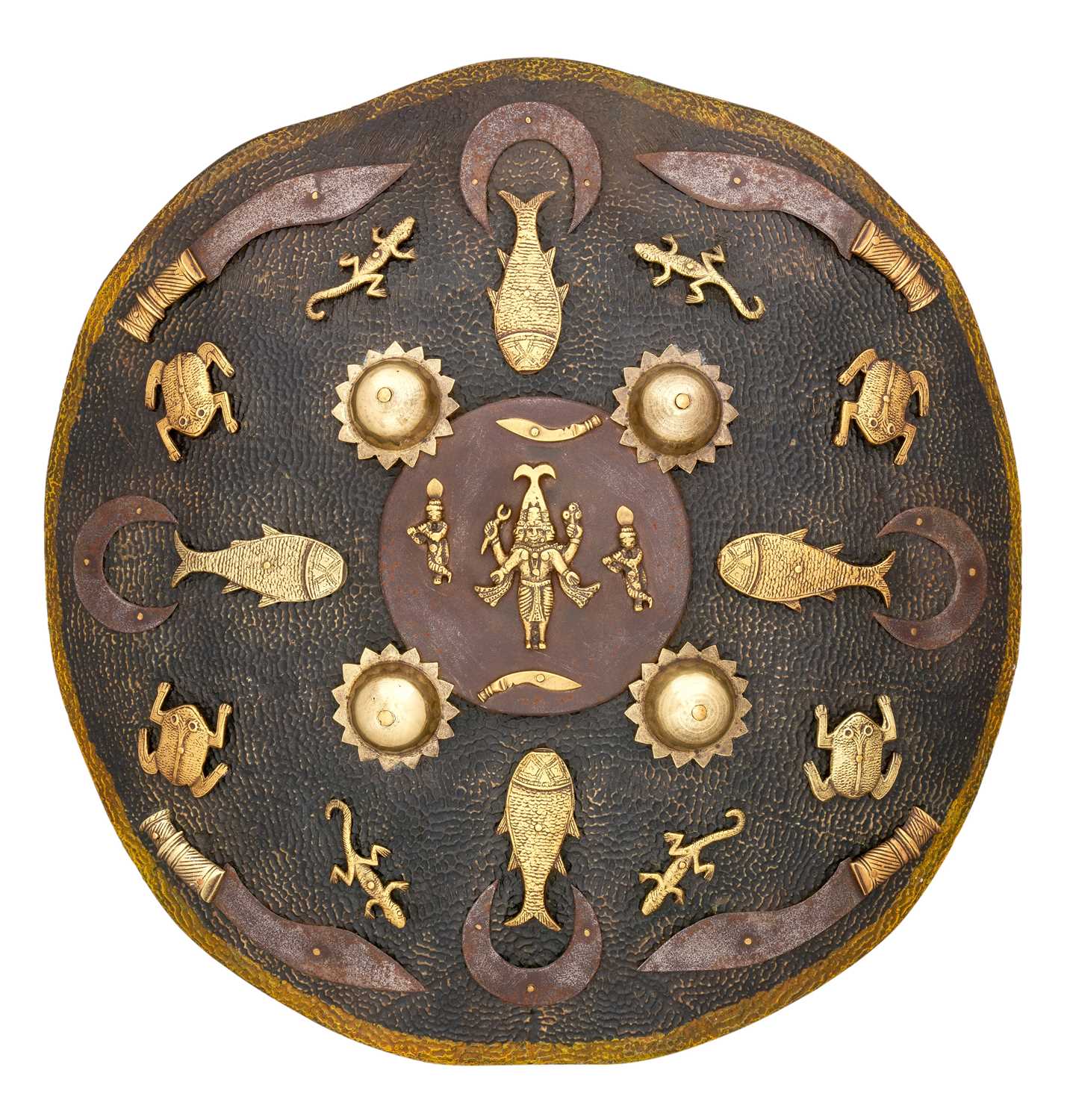 Lot 66 - ËœA NEPALESE SHIELD (DHAL) AND TWO INDIAN