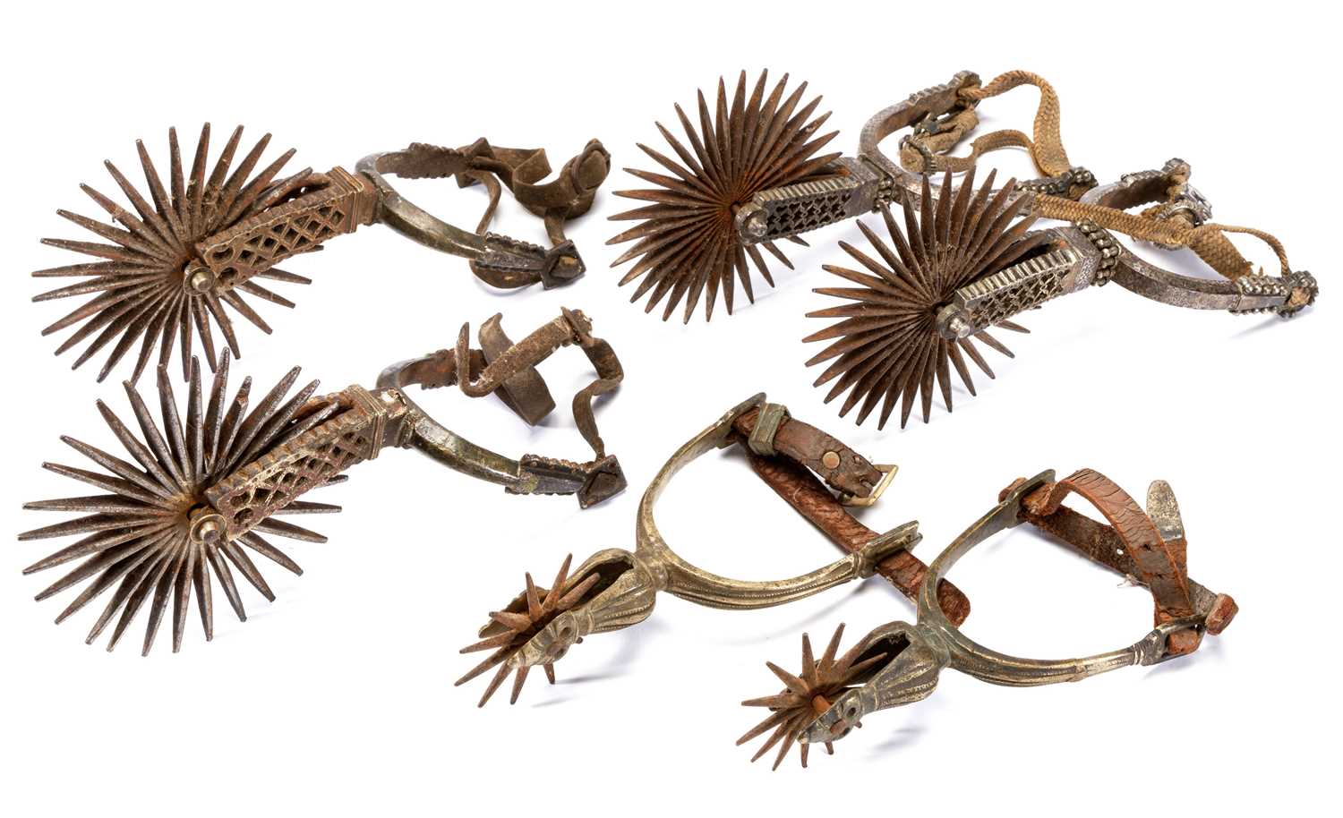 Lot 288 - TWO PAIRS OF MEXICAN ROWEL SPURS AND ANOTHER