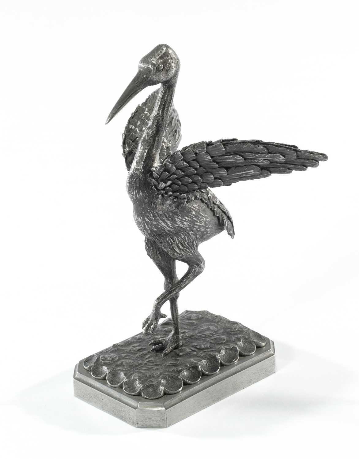 Lot 269 - **A FRENCH POLISHED IRON FIGURE OF A STORK