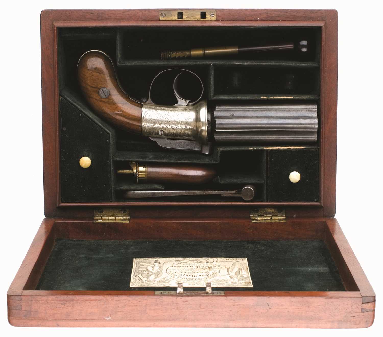 Lot 104 - A SIX-SHOT PERCUSSION PEPPERBOX REVOLVER BY