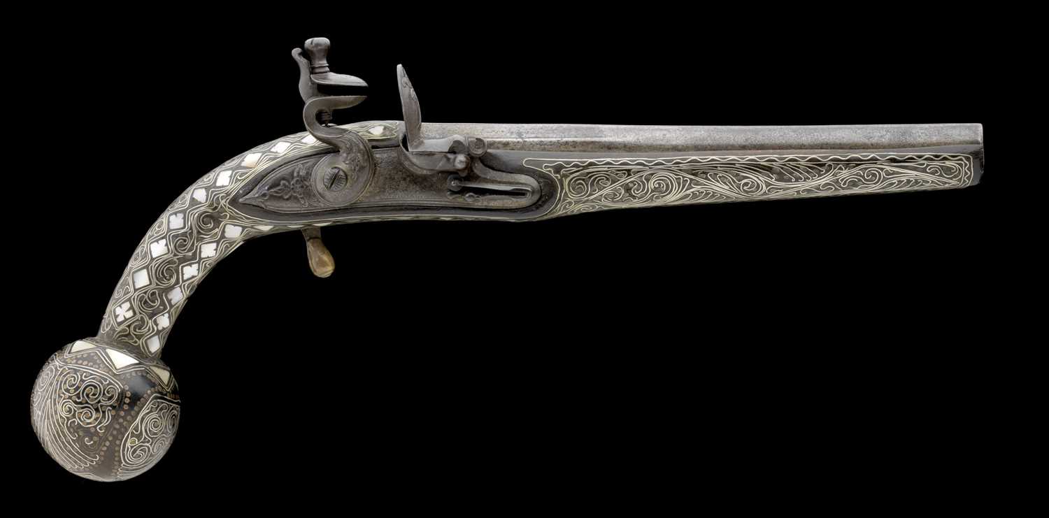 Lot 120 - A 25 BORE INDIAN FLINTLOCK PISTOL