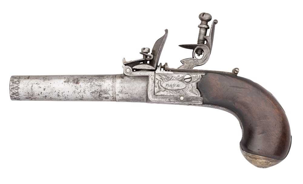 Lot 292 - A 54 BORE FLINTLOCK BOX-LOCK POCKET PISTOL