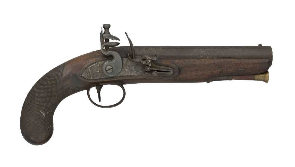 Lot 317 - A 10 BORE FLINTLOCK PISTOL BY HENRY NOCK