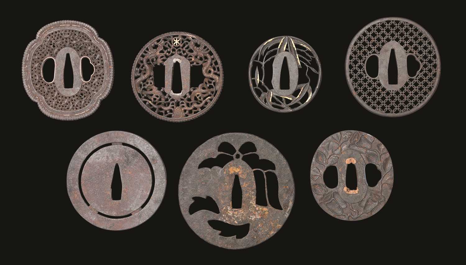 Lot 14 - SEVEN JAPANESE IRON SWORD GUARDS (TSUBA)