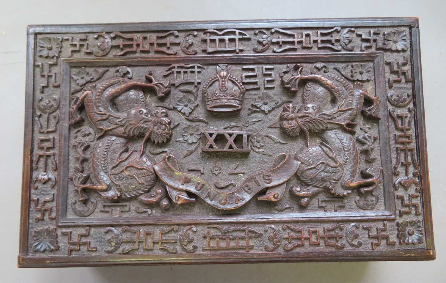 Lot 209 - AN INDIAN ARMY CARVED CIGAR BOX