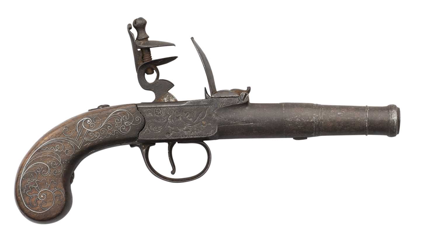 Lot 286 - â’¶ A 54 BORE FLINTLOCK POCKET PISTOL,