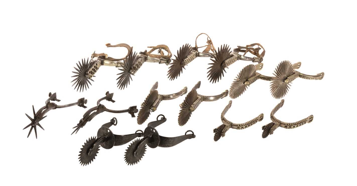 Lot 91 - SEVEN PAIRS OF MEXICAN ROWEL SPURS