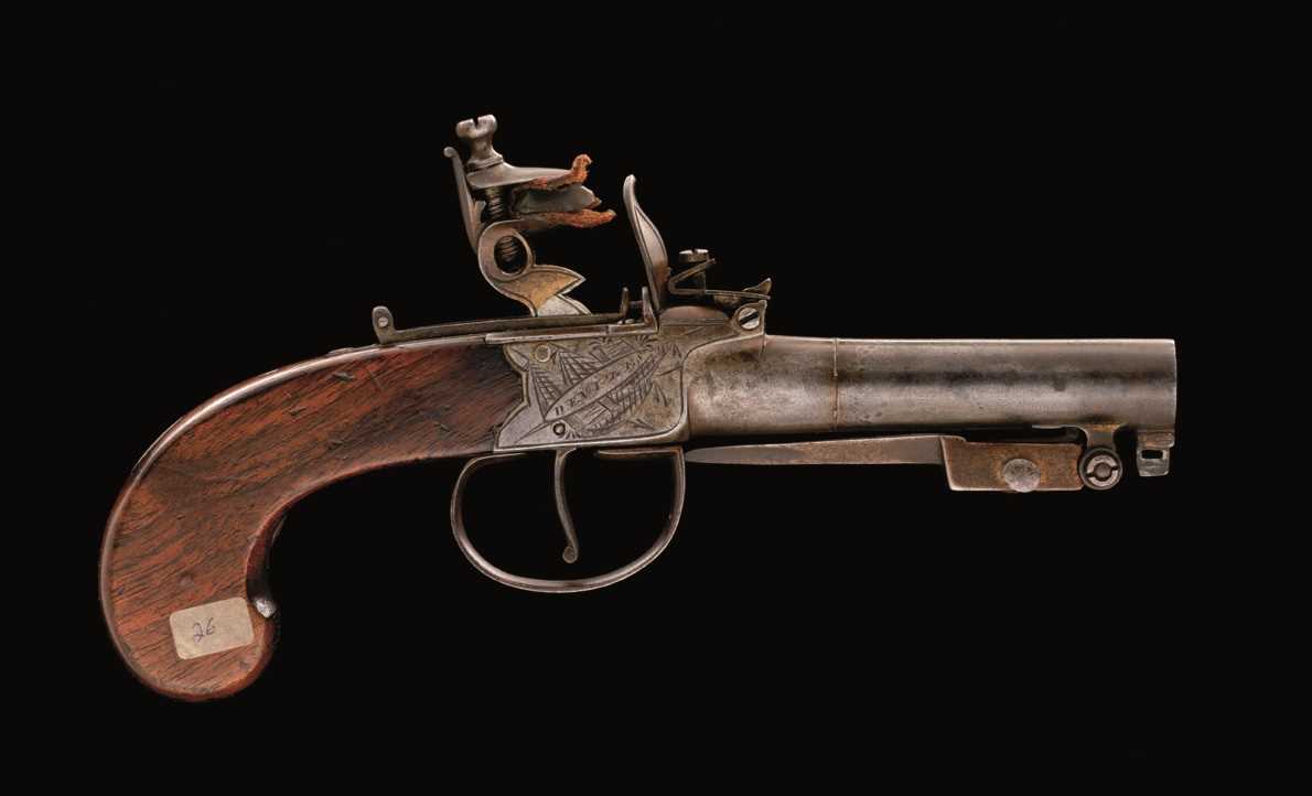 Lot 167 - A 50 BORE FLINTLOCK BOX-LOCK POCKET PISTOL