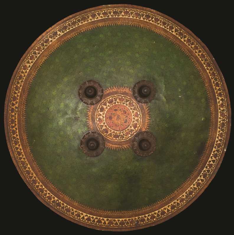 Lot 74 - AN INDO-PERSIAN PAINTED HIDE DHAL