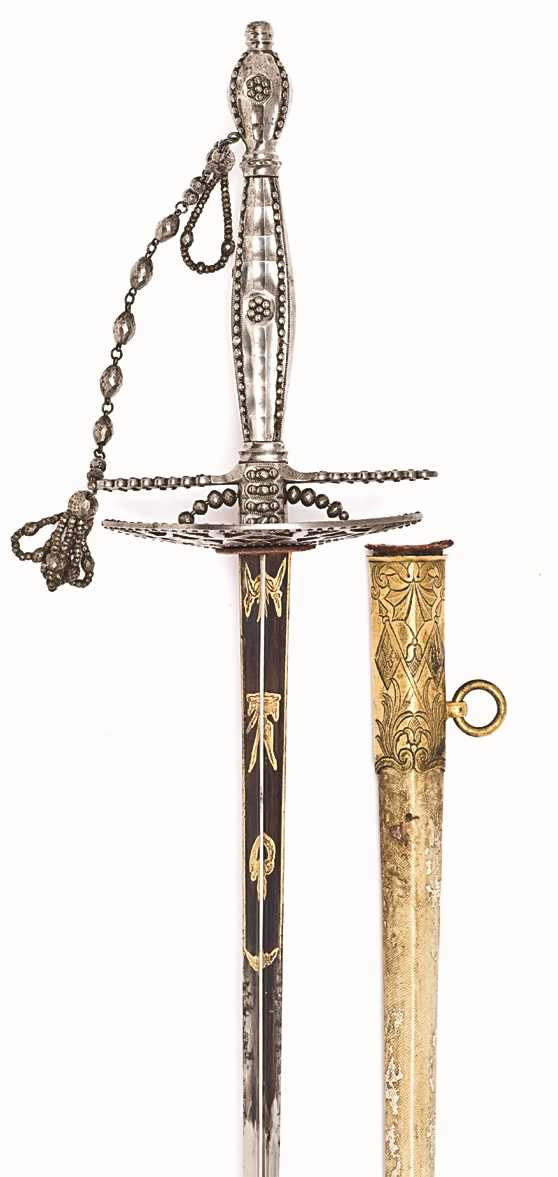 Lot 138 - **AN ENGLISH SMALL-SWORD WITH CUT STEEL HILT