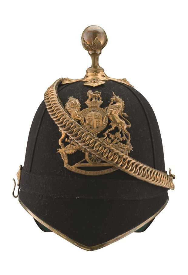 Lot 221 - A CASED ROYAL ARTILLERY BLUE CLOTH HELMET