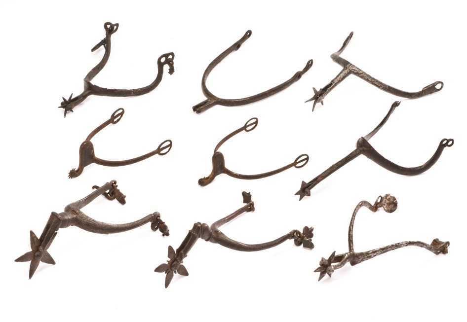 Lot 260 - A PAIR OF STEEL ROWEL SPURS AND SEVEN