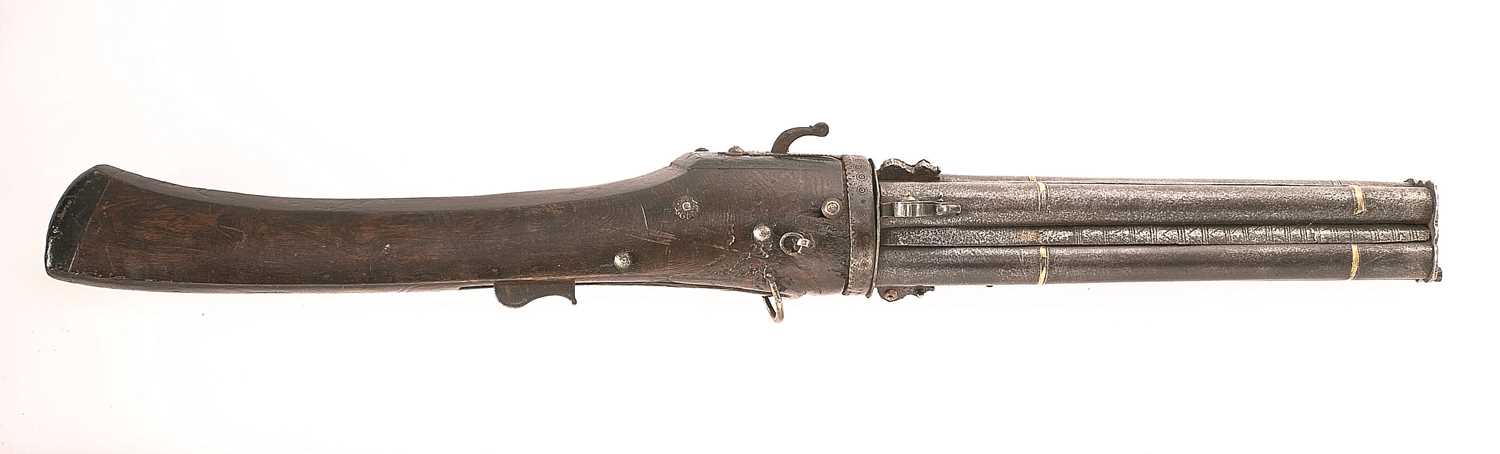 Lot 50 - **AN 18 BORE RARE INDIAN FOUR-SHOT REVOLVING