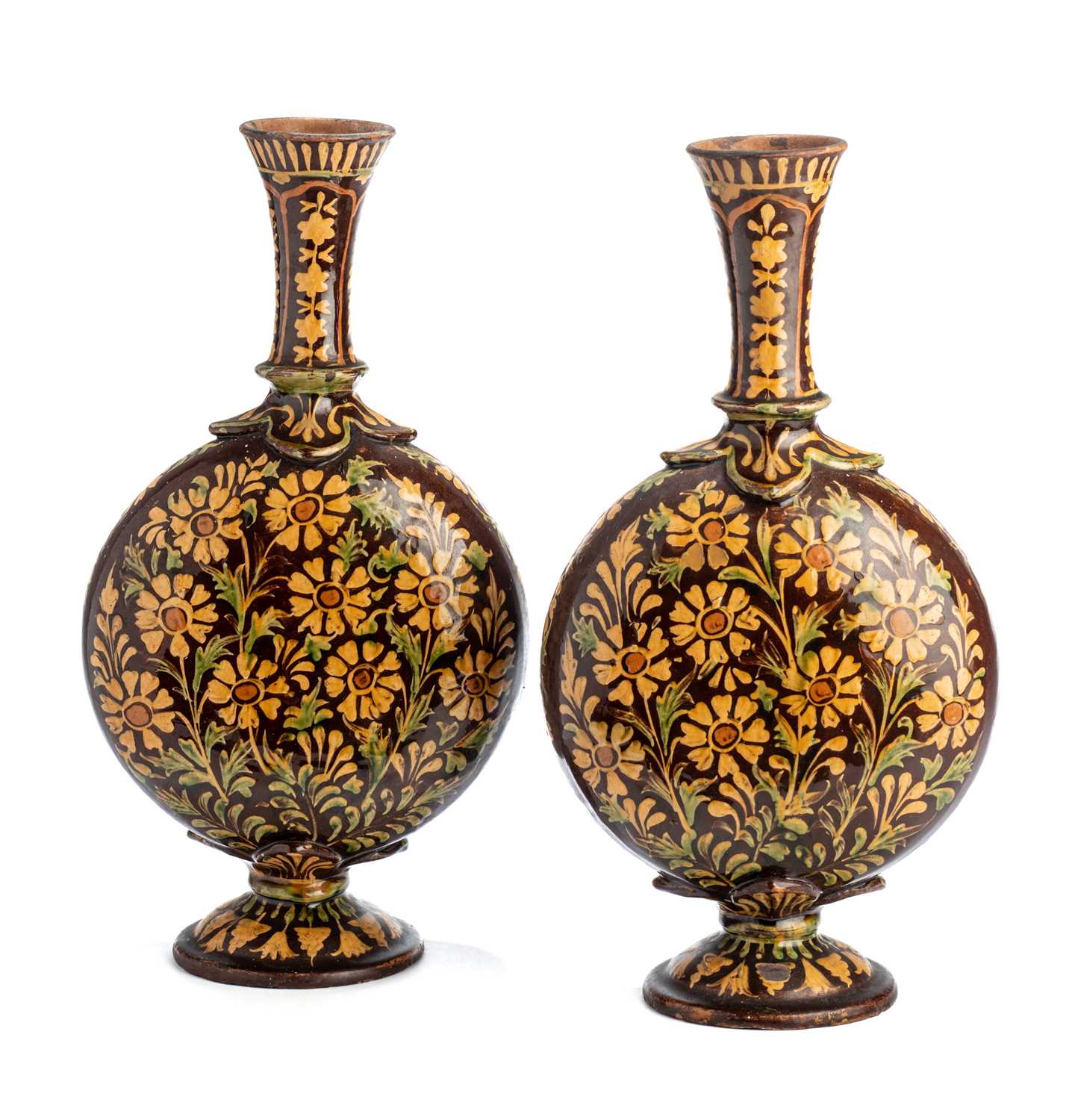 Lot 362 - A PAIR OF BOMBAY SCHOOL OF ART VASES
