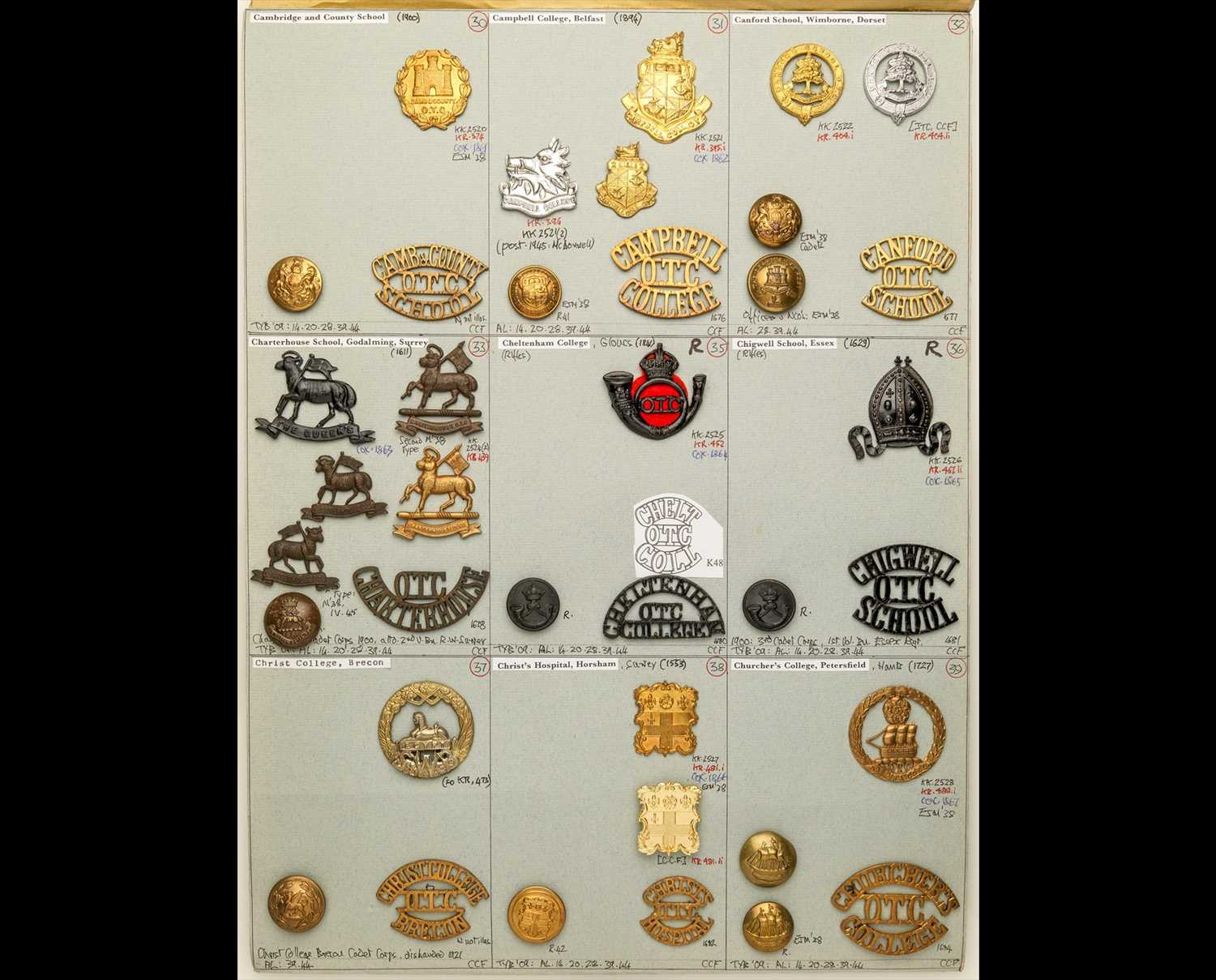 Lot 242 - Officer Training Corps Insignia of nine