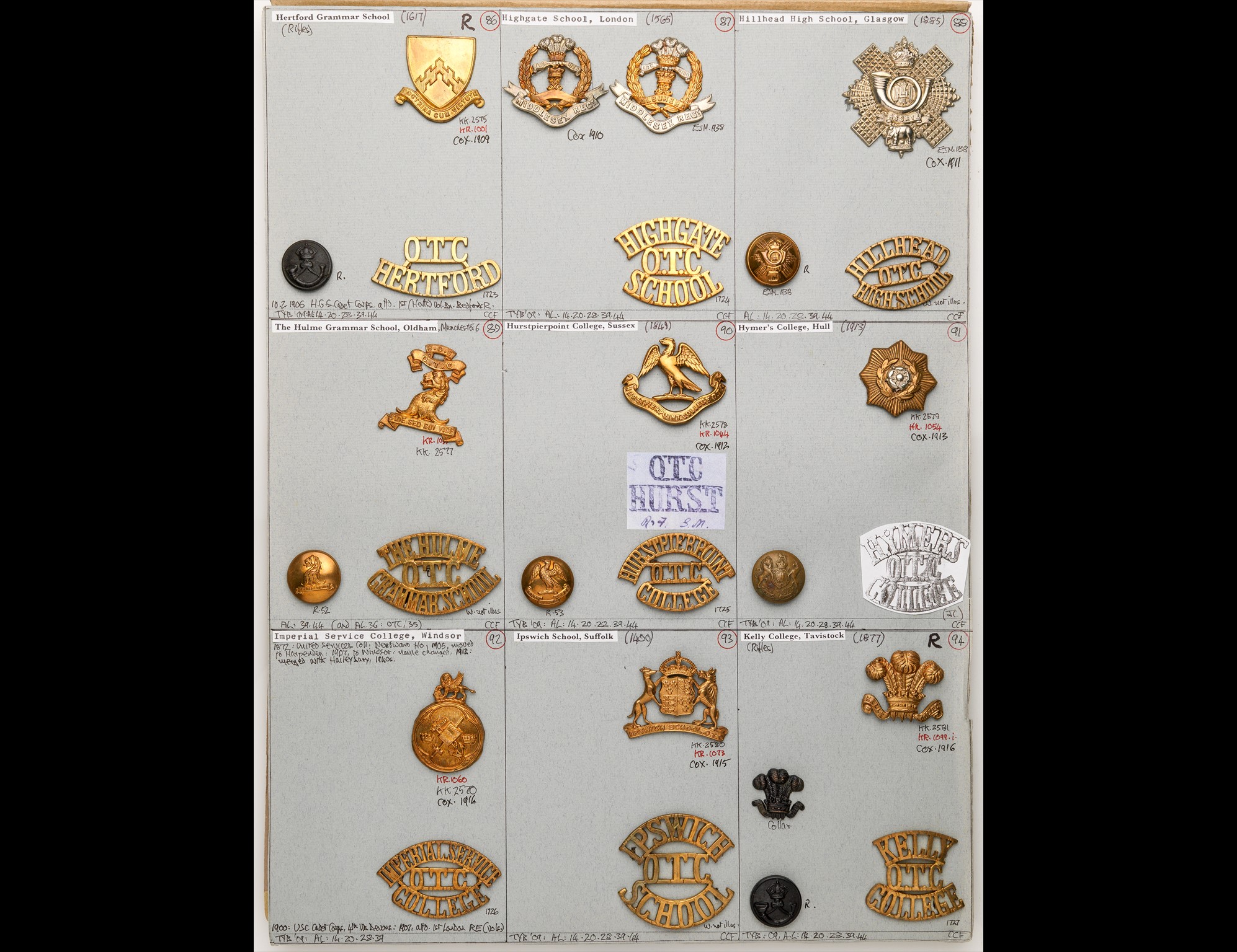 Lot 258 - School OTC Badges