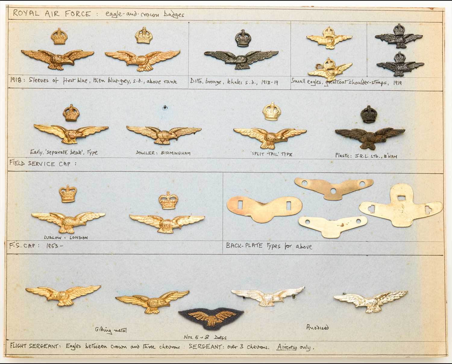 Lot 422 - Royal Air Force Badges for Service and Field