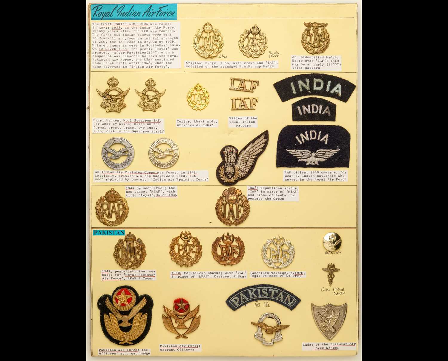 Lot 444 - Indian and Pakistan Air Forces insignia