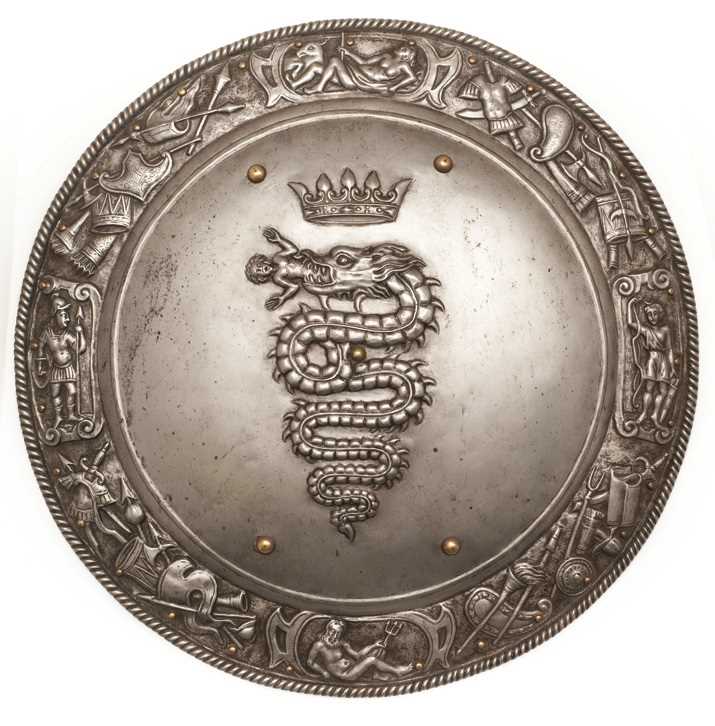 Lot 225 - AN ITALIAN CIRCULAR STEEL PARADE SHIELD