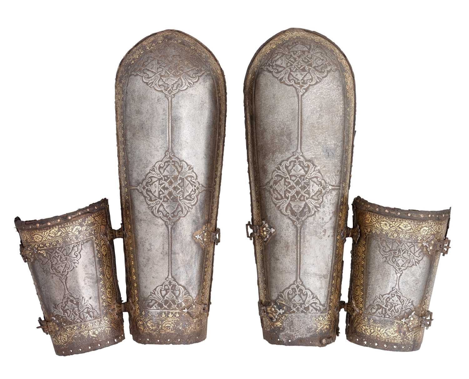 Lot 104 - A PAIR OF INDO-PERSIAN ARM DEFENCES (BAZU