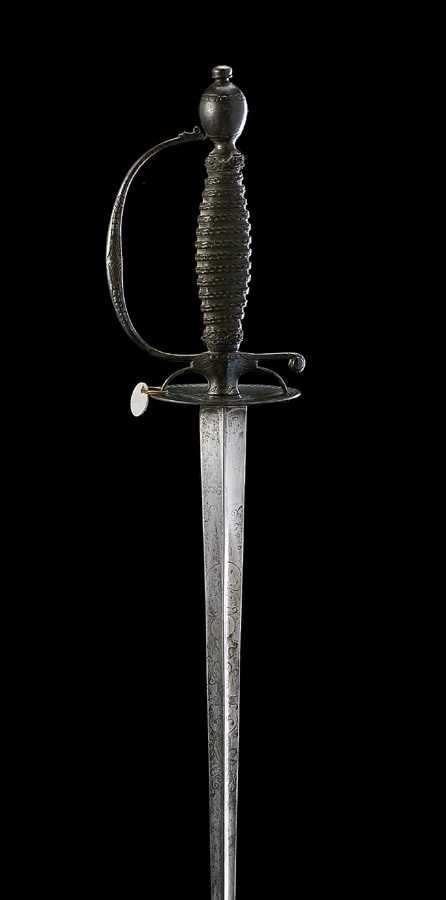 Lot 326 - AN ENGLISH SMALL-SWORD WITH BLUED STEEL HILT