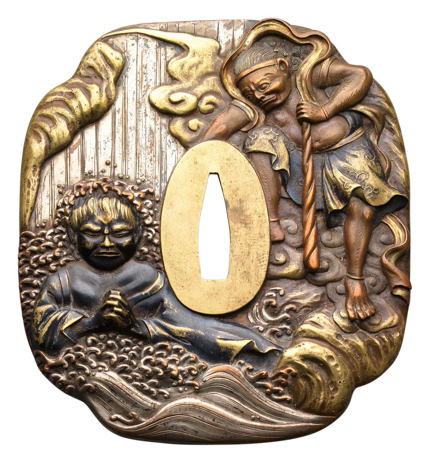 Lot 7 - A brass Kaku-mokkogata (shinchu) tsuba