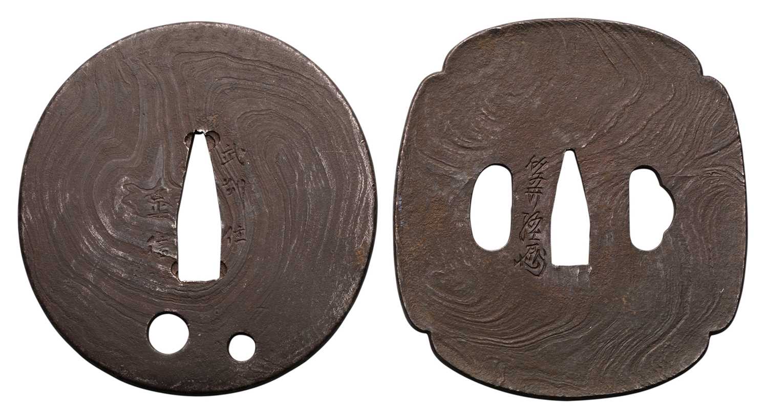 Lot 14 - Two iron itame (wood grain design) tsuba