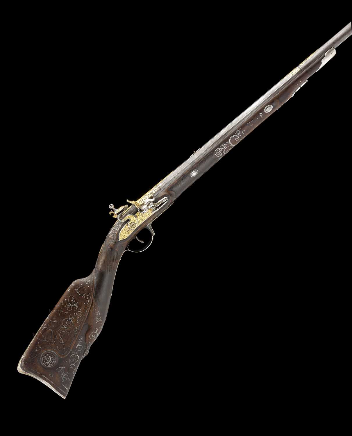 Lot 90 - **AN 18 BORE SILVER-MOUNTED LONG FLINTLOCK