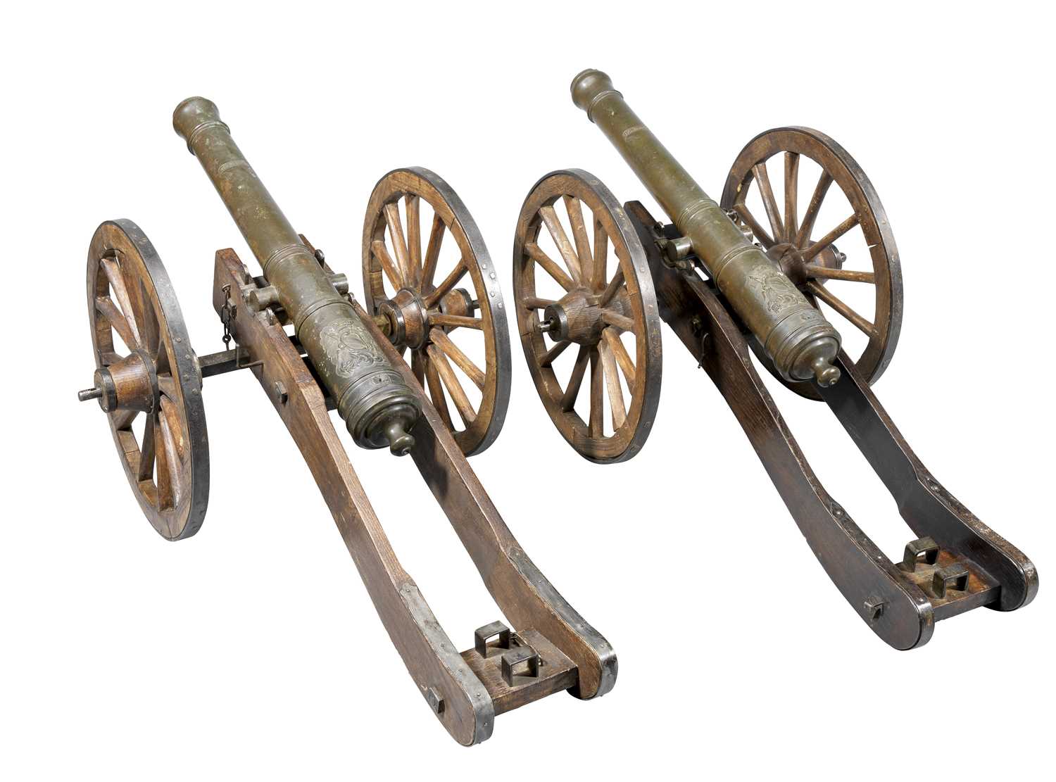 Lot 244 - A FINE PAIR OF FRENCH BRONZE SALUTING CANNON