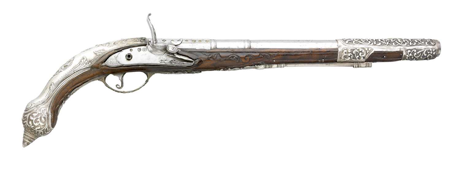 Lot 258 - **A 20 BORE ITALIAN SILVER-MOUNTED FLINTLOCK