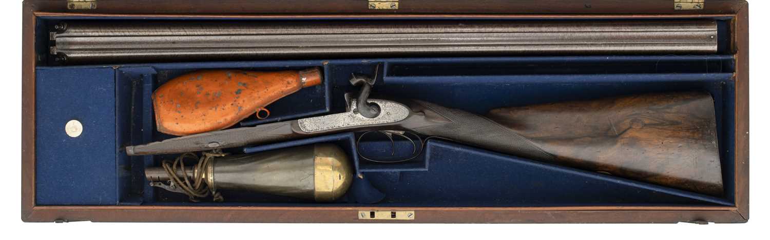 Lot 439 - A CASED 15 BORE D.B. PERCUSSION SPORTING GUN