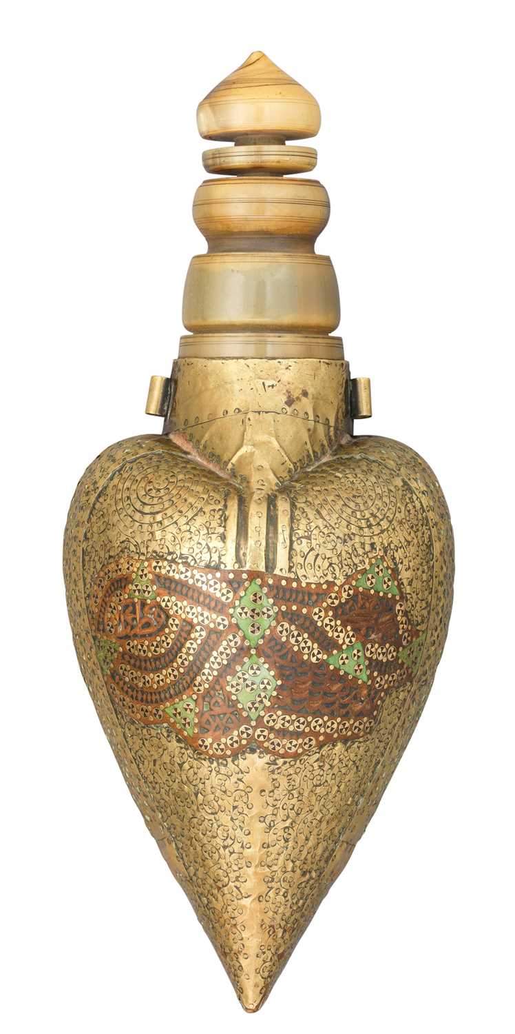 Lot 130 - A FINE OTTOMAN POWDER-FLASK