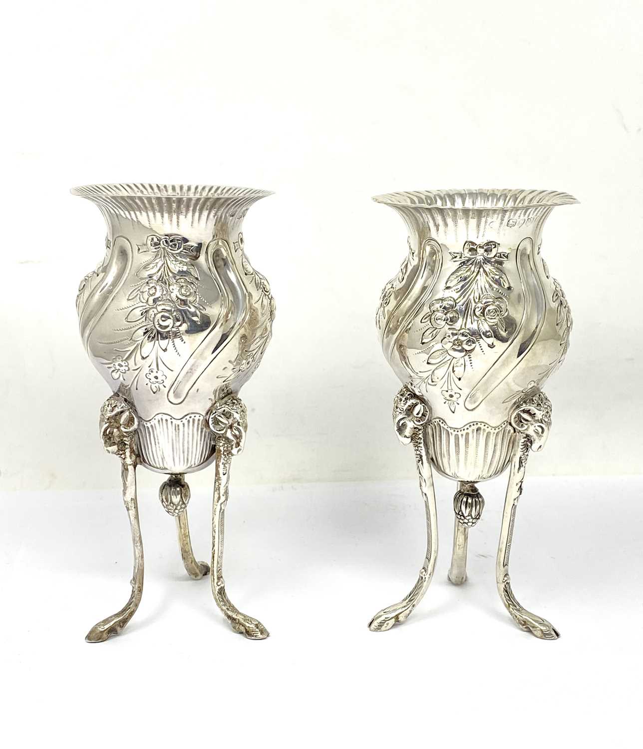 Lot 174 - A PAIR OF VICTORIAN SILVER VASES, WILLIAM