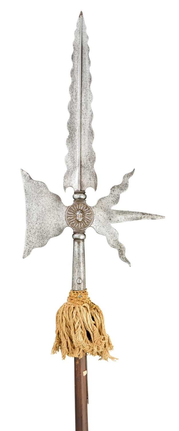 Lot 129 - A FRENCH HALBERD OF THE SWISS GUARD OF LOUIS