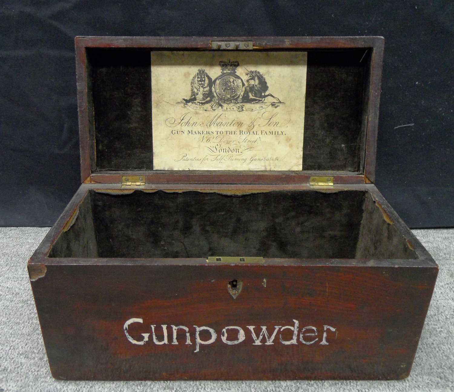Lot 399 - A MAHOGANY GUNPOWDER CASE