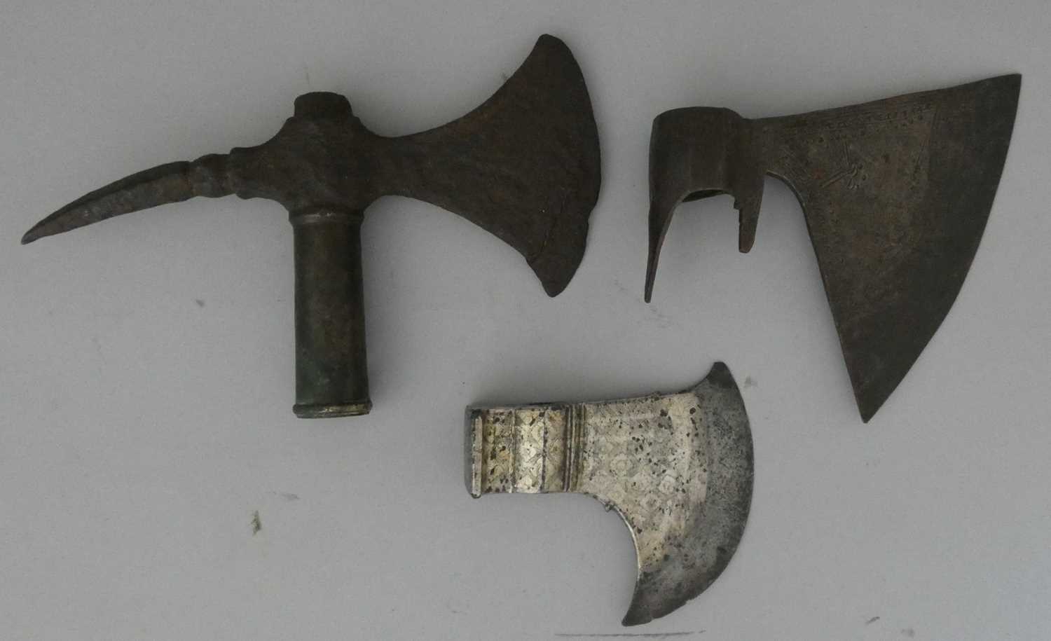 Lot 55 - AN INDIAN AXE HEAD, 18TH CENTURY AND TWO