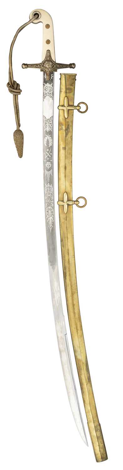 Lot 320 - ËœAN EDWARDIAN MAMELUKE-HILTED SWORD BEARING