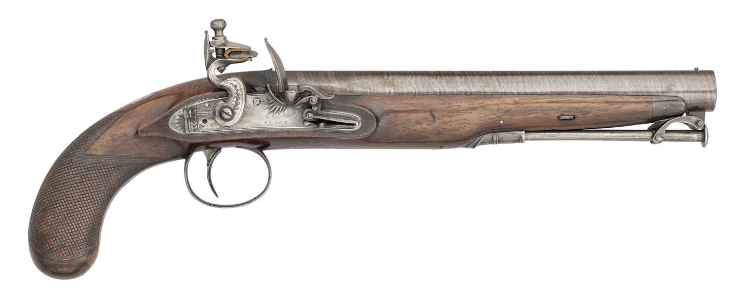 Lot 558 - A 16 BORE FLINTLOCK OFFICER'S PISTOL SIGNED