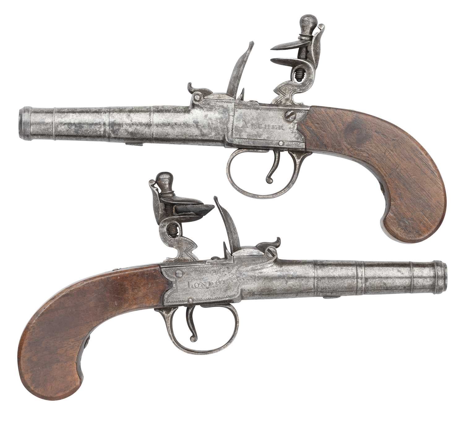 Lot 559 - A PAIR OF 54 BORE FLINTLOCK POCKET PISTOLS