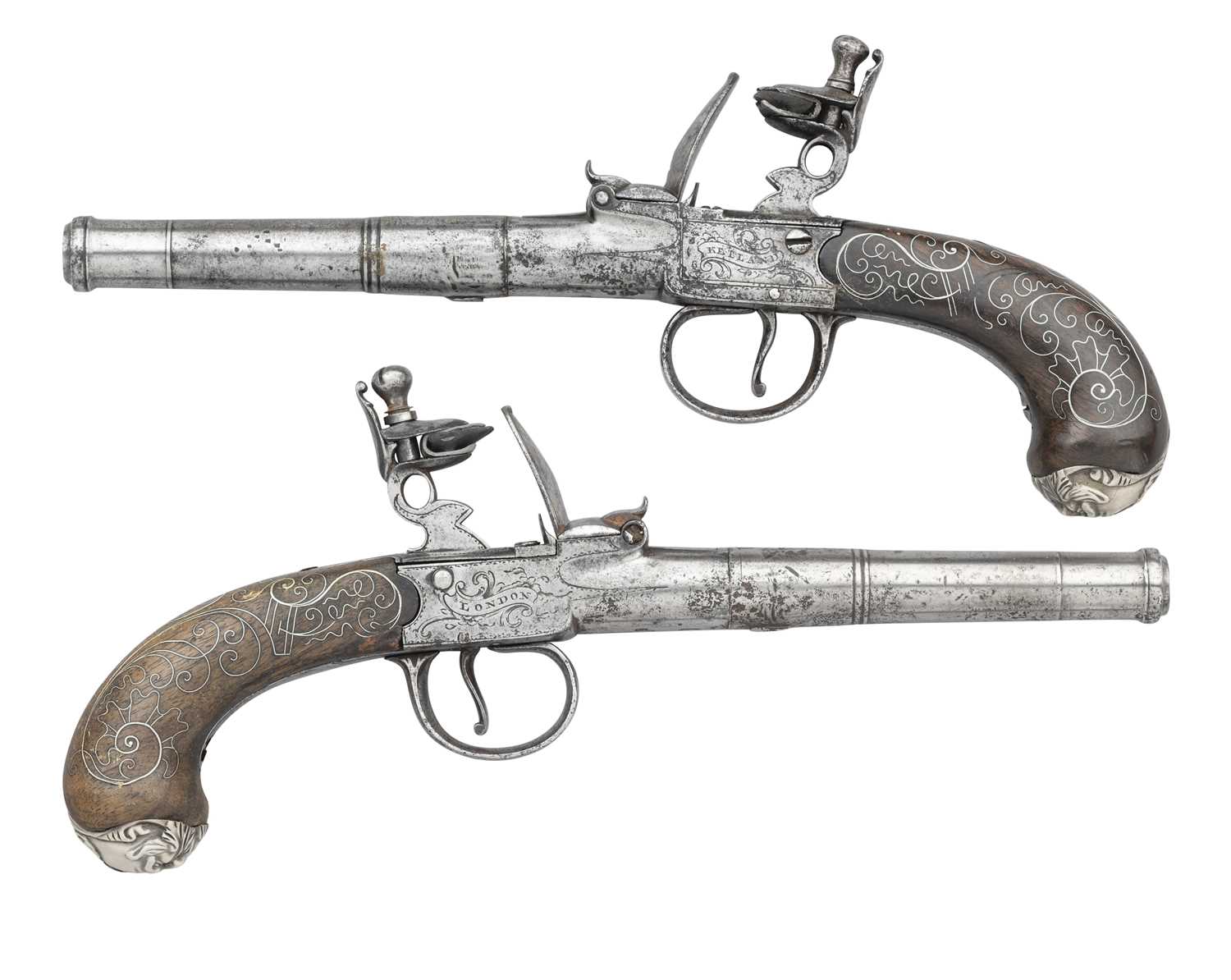 Lot 560 - A PAIR OF 54 BORE FLINTLOCK BOX-LOCK PISTOLS,