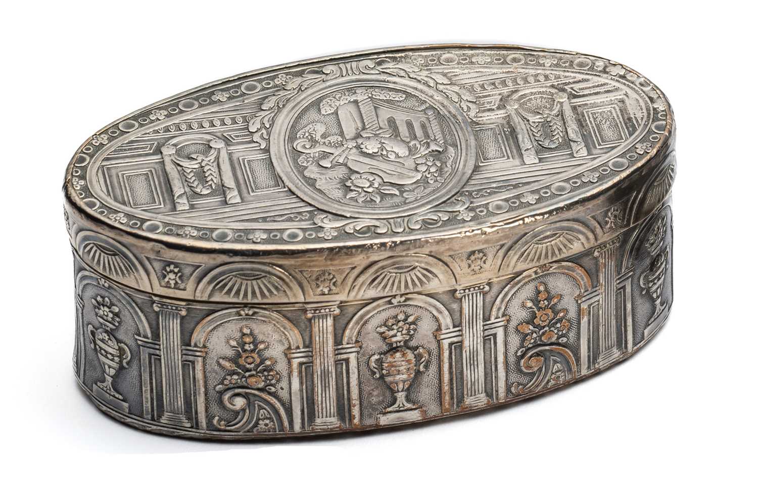 Lot 238 - â€¡Â A FRENCH SILVERED COPPER SNUFF BOX