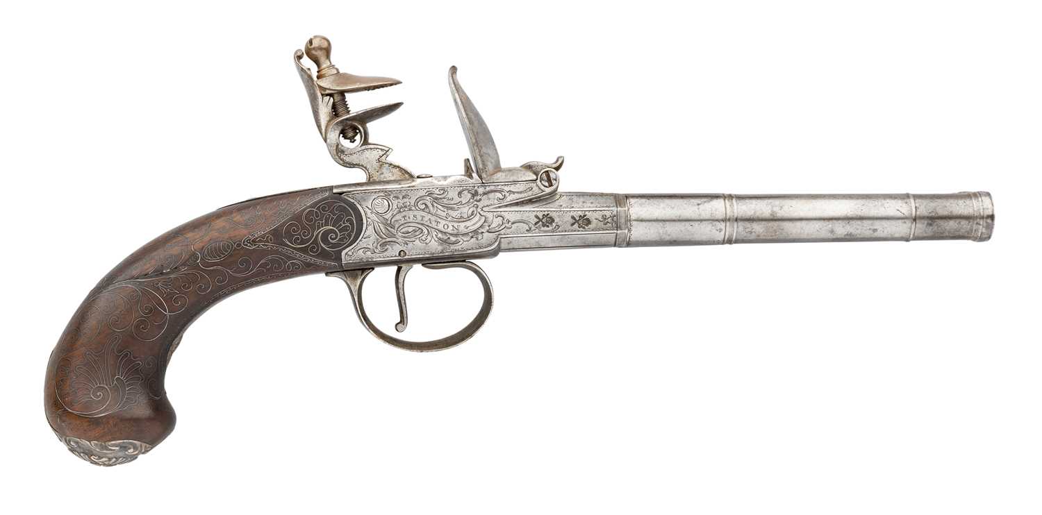 Lot 172 - â“Œ A 54 BORE D.B. FLINTLOCK PISTOL BY T.