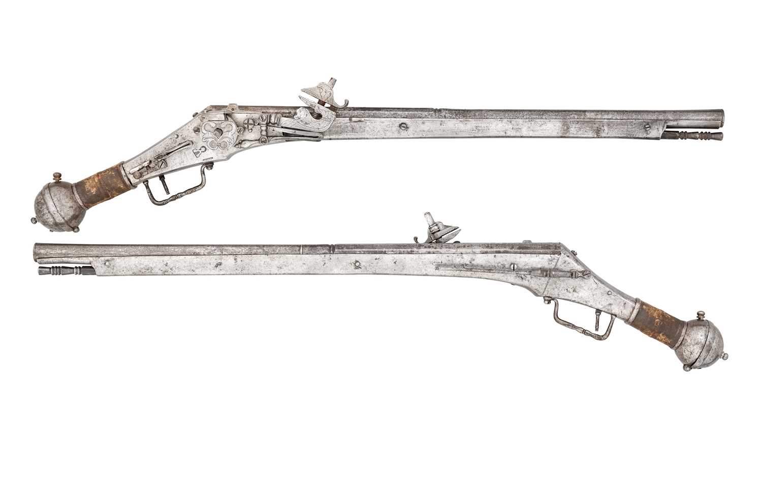 Lot 402 - â€¡ A RARE PAIR OF 54-BORE GERMAN WHEEL-LOCK