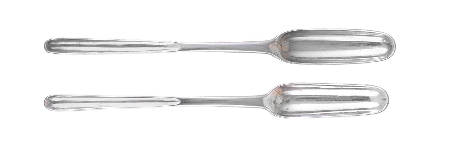 Lot 403 - TWO GEORGE II SILVER MARROW SCOOPS