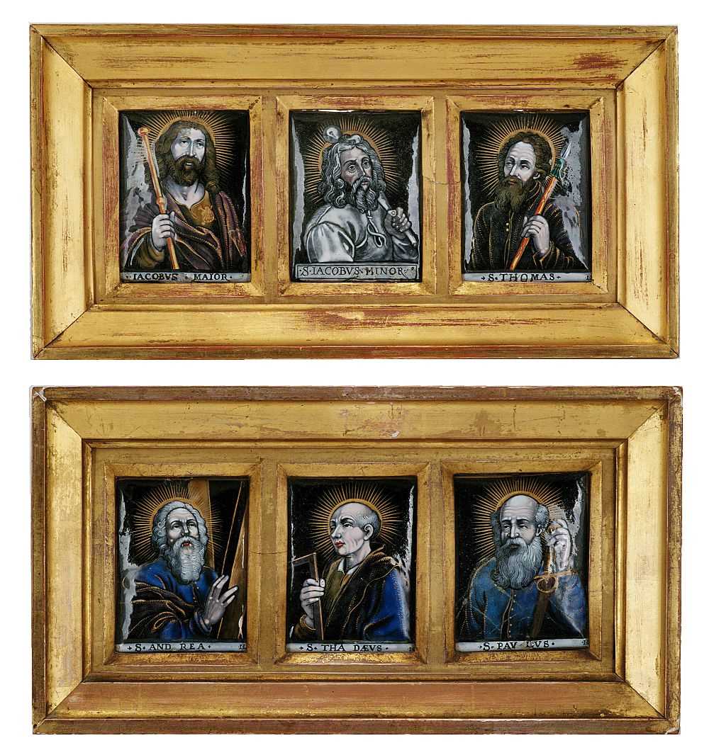Lot 109 - A SET OF FIVE FRENCH ENAMEL PLAQUES OF