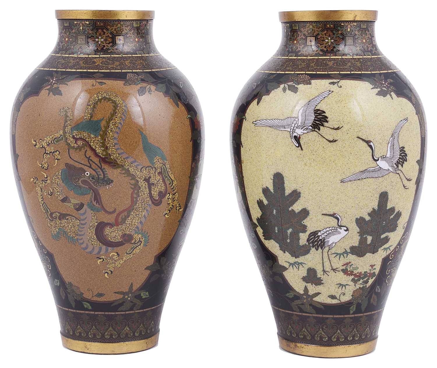 Lot 110 - A PAIR OF JAPANESE CLOISONNE VASES
