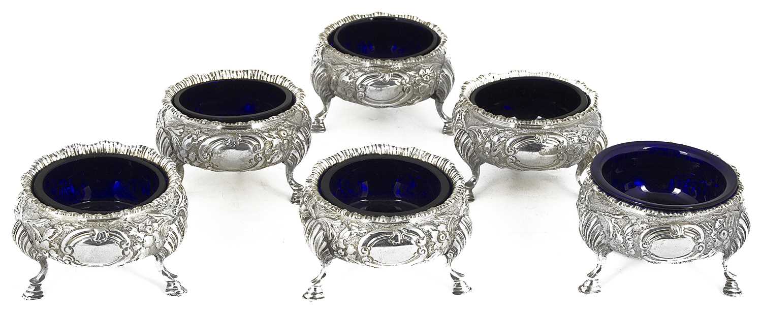 Lot 520 - A SET OF SIX VICTORIAN SILVER SALT CELLARS